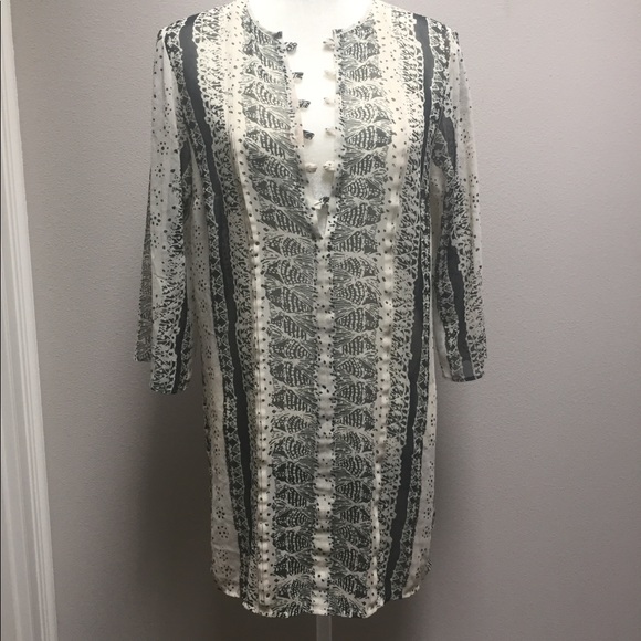 CAbi | Tops | Cabi Tunic Top Sz M 867 Sheer Beatnik Black Ivory | Poshmark
